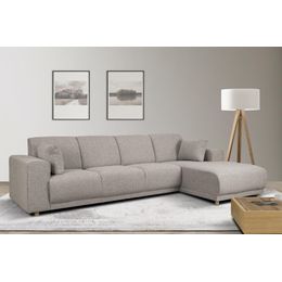 Ecksofa Home Affaire "LEMPS wahlweise Recamiere links oder rechts L-Form", grau (hellgrau), B:297cm H:85cm T:162cm, 100% Polyester, Sofas, Ecksofa, incl. Zierkissen, Stellma&szlig;e 297x162 cm