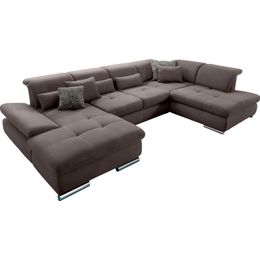 Wohnlandschaft "SO 4100 komfortable Federkernunterfederung, inkl. Kopfteilverstellung", braun (mocca), B:365cm H:80cm T:225cm, SET ONE BY Musterring, Sofas, Wohnlandschaft, wahlweise Bettfunktion und Sitztiefenverstellung, U-Form