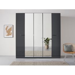 Drehtürenschrank Rauch "Kleiderschrank Schrank Garderobe TOPSELLER OTELI inkl. Inneneinteilung" Schränke Gr. B/H/T: 226cm x 229cm x 54cm, Mit Spiegel, grau (graumetallic/hochglanz effektgrau) mit 3 Innenschubladen extra Böden optional Spiegel MADE IN GERMANY