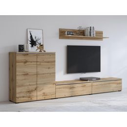 Wohnwand Inosign "Tana, Breite 260 cm, moderne Anbauwand" Kastenmöbel-Sets Gr. B/H/T: 120 cm x 22 cm x 23,5 cm, braun (wotan eiche) Mediawand ( Set, 3-St), Lowboard, Wandregal, Kommode