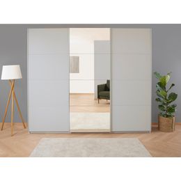 Schwebetürenschrank Rauch "Kleiderschrank Schrank Garderobe BESTSELLER KOLUNA mit Spiegel" Schränke Gr. B/H/T: 271 cm x 210 cm x 62 cm, 3 St., grau (seidengrau) inkl. 2 Innenschubladen sowie extra Einlegeböden MADE IN GERMANY