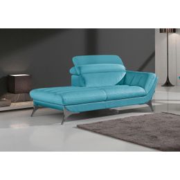 Recamiere Egoitaliano "Sueli, extravagantes Design und erstklassiger Sitzkomfort", blau (türkis), B:180cm H:100cm T:110cm, Leder »NUVOLE« (Echtes Rindsleder). Halbnatürliches, halbnarbiges Rindsleder mit einer natürlichen Körnung von 1, 2 bis 1, 4 mm. Dieses Leder hat eine weiche, wachsartige Hand mit mattem Aussehen und einem Wolkeneffekt. Es handelt sich um ein Naturleder, das die ursprünglichen