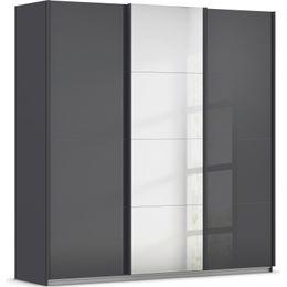 Schwebetürenschrank Rauch "Kleiderschrank Kleiderschränke Schrank Garderobe AGORDO mit Glasfront" Schränke Gr. B/H/T: 203cm x 210cm x 62cm, 3 St., grau (graumetallic/glas basalt) durchdachte Innenausstattung, in 4 Breiten und 2 Höhen MADE IN GERMANY