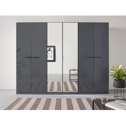 Drehtürenschrank Rauch "Kleiderschrank Schrank Garderobe TOPSELLER OTELI inkl. Inneneinteilung" Schränke Gr. B/H/T: 270 cm x 210 cm x 54 cm, Mit Spiegel, grau (graumetallic, hochglanz effektgrau) mit 3 Innenschubladen extra Böden optional Spiegel MADE IN GERMANY