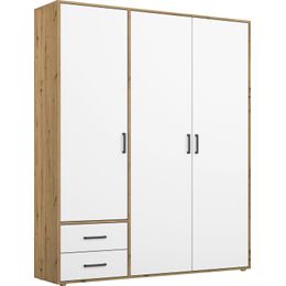 Drehtürenschrank Rauch "Kleiderschrank Schrank Garderobe Wäscheschrank VOYAGER" Schränke Gr. B/H/T: 140cm x 194cm x 53cm, 3 St., weiß (eiche artisan/alpinweiß) moderne Griffe in Graumetallic mit Außenschubkästen MADE IN GERMANY