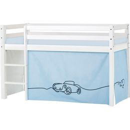 Hochbett Hoppekids "ECO Dream, Kinderbett, Spielbett, Halbhohes Bett aus Massivholz", blau (weiß, cars blau), B:81cm H:105cm L:168cm, Kinderbett: 100% Massivholz: Nordische Kiefer, Vorhang: 100% Baumwolle, Matratzenbezug 100% Baumwolle, Matratze: Schaum, Hochbetten, Hochbett Kinderbett, inkl. Vorhang-Set Creator, Bettgröße & Matratze wählbar