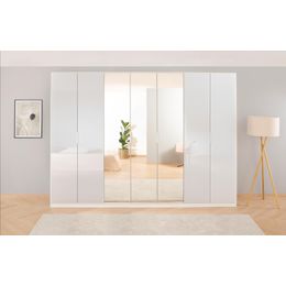 Drehtürenschrank Rauch "Kleiderschrank Schrank Garderobe KOLUNA mit Glastüren und Spiegel" Schränke Gr. B/H/T: 315 cm x 210 cm x 54 cm, 7 St., weiß (alpinweiß, glas kristallweiß) inkl. 2 Innenschubladen sowie extra Einlegeböden MADE IN GERMANY