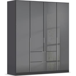 Drehtürenschrank Rauch "Kleiderschrank Kleiderschränke Schrank Garderobe AGORDO mit Glasfront" Schränke Gr. B/H/T: 181 cm x 210 cm x 54 cm, 4 St., grau (graumetallic, glas basalt) mit Außenschubkästen, in 6 Breiten und 2 Höhen MADE IN GERMANY