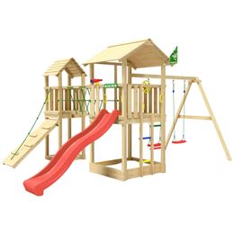 Spielturm Jungle Gym "Nova" Spieltürme rot Kinder Spielanlage mit 2 Türmen, Schaukel und Rutsche Wasseranschluss