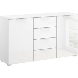 Kommode Rauch "Koluna" Sideboards Gr. B/H/T: 140 cm x 81,0 cm x 42,0 cm, 4 St., weiß (weiß, glas kristallweiß) mit Glasfront, 4 Schubkästen, inkl. 3er-Set Filzboxen