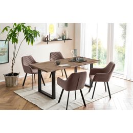 Essgruppe Salesfever Sitzmöbel-Sets Gr. Samt, Esstisch Nussbaum, Esszimmerstuhl braun-90, braun (walnuss, braun, schwarz, schwarz) Tischplatte behandelt mit OSMO Hartwachs-Öl in seidenmattem Finish