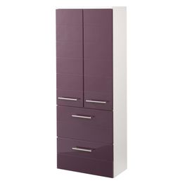 Midischrank Welltime "Porto" Schränke Gr. B/H/T: 50 cm x 130 cm x 27 cm, 2 St., lila (brombeer, weiß) Bad-Midischrank Breite 50 cm, mit hochglänzenden Fronten