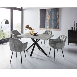 Essgruppe Hela "CLEO Tischgruppe Bestseller" Sitzmöbel-Sets Gr. Samtvelours, grau (betonoptik, vintage grau, schwarz) Schalenstühle Tisch Wohnzimmer Esszimmer