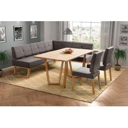 Eckbankgruppe Home Affaire "Ponza Eckbank Küchenbank BESTSELLER" Sitzmöbel-Sets Gr. langer Schenkel links, braun (braun, eiche geölt) Sitzgruppe Esszimmer Stühle Tisch und Bank bequem gepolstert