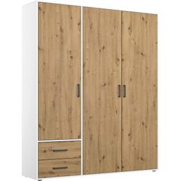 Drehtürenschrank Rauch "Kleiderschrank Schrank Garderobe Wäscheschrank VOYAGER" Schränke Gr. B/H/T: 140 cm x 194 cm x 53 cm, 3 St., weiß (alpinweiß, eiche artisan) moderne Griffe in Graumetallic mit Außenschubkästen MADE IN GERMANY