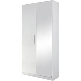 Garderobenschrank Rauch "Garderobe Drehtürenschrank Kleiderschrank Schrank Schuhschrank MINOSA" Schränke Gr. H/T: 197 cm x 41 cm, 2 St., weiß (alpinweiß, hochglanz weiß) Breite 91 cm, ausziehbare Kleiderstange 6 Schuhablagen MADE IN GERMANY