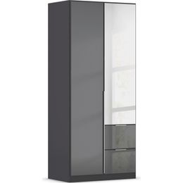 Drehtürenschrank Rauch "Kleiderschrank Kleiderschränke Schrank Garderobe AGORDO mit Glasfront" Schränke Gr. B/H/T: 91 cm x 210 cm x 54 cm, 2 St., grau (graumetallic, glas basalt) mit Außenschubkästen, in 6 Breiten und 2 Höhen MADE IN GERMANY