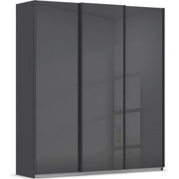 Schwebetürenschrank Rauch "Kleiderschrank Schrank Garderobe AGORDO mit Glasfront" Schränke Gr. B/H/T: 203 cm x 229 cm x 62 cm, 3 St., grau (graumetallic, glas basalt) durchdachte Innenausstattung, in 4 Breiten und 2 Höhen MADE IN GERMANY