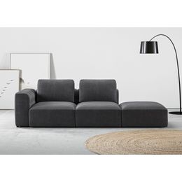 Chaiselongue RAUM.ID "Cushid", grau (anthrazit), B:273cm H:62cm T:109cm, 100% Polyester, Sofas, Modul-Sofa, bestehend aus 2-Sitzer und Hocker