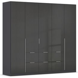 Drehtürenschrank Rauch "Kleiderschrank Schrank Garderobe AGORDO mit Dekor- oder Hochglanzfront" Schränke Gr. B/H/T: 226 cm x 210 cm x 54 cm, 5 St., grau (graumetallic, hochglanz effektgrau) mit Außenschubkästen, in 6 Breiten und 2 Höhen MADE IN GERMANY