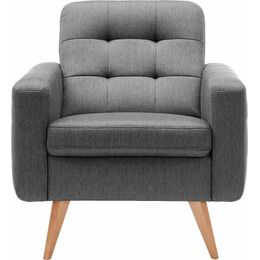Sessel exxpo - SOFA FASHION "Nappa, Loungesessel mit aktueller Rückensteppung, bequem und modern", grau (anthrazit), B:81cm H:87cm T:78cm, Struktur ( 100% Polyester), Sessel, Einzelsessel, hohe Holzfüße