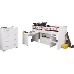 Jugendzimmer-Set Parisot "Parisot Kinderzimmer Reverse 13" Schlafzimmermöbel-Sets Gr. B/H: 90 cm x 200 cm, weiß Baby integrierte Schreibtisch, kommode und Leiter