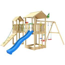 Spielturm Jungle Gym "Nova" Spieltürme blau Kinder Spielanlage mit 2 Türmen, Schaukel und Rutsche Wasseranschluss