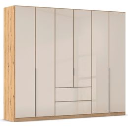 Drehtürenschrank Rauch "Kleiderschrank Kleiderschränke Schrank Garderobe AGORDO mit Glasfront" Schränke Gr. B/H/T: 271 cm x 229 cm x 54 cm, 6 St., beige (eiche artisan, glas champagner) mit Außenschubkästen, in 6 Breiten und 2 Höhen MADE IN GERMANY