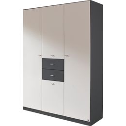 Drehtürenschrank Rauch "Landsberg" Schränke Gr. B/H/T: 136 cm x 197 cm x 54 cm, 4 St., grau (graumetallic, weiß) mit praktischen Türen und Schubkästen