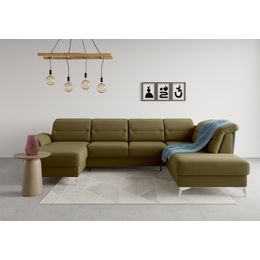 Sit & More Wohnlandschaft SIT & MORE "Sinatra U-Form", gr&uuml;n (olive), B:326cm H:85cm T:220cm, 98% Polyester, 2% Polyamid, Sofas, Wohnlandschaft, optional mit Kopfteilverstellung und Armteilfunktion etc.