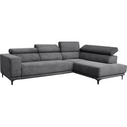 Ecksofa Alina "Hikari", grau (dunkelgrau gct 79), B:302cm H:102cm T:210cm, Cord GCT (92% Polyester, 8% Nylon), Sofas, Ecksofa, wahlweise mit Sitzvorzug, in modernem Cordstoff, Breite 302 cm
