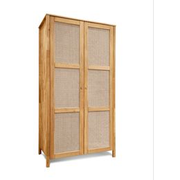 Drehtürenschrank Andas "Hällevik Kleiderschrank, Aufbewahrung, Stauraum", braun (eiche natur), B:107cm H:202cm T:61cm, Massivholz, Schränke, Türfronten mit Wiener Geflecht, FSC Zertifizierte massive Eiche, geölt