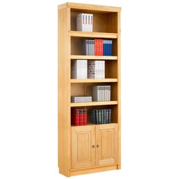 Bücherregal Home Affaire "Soeren", braun (gelaugt, geölt), B:80cm H:220cm T:35cm, Regale, aus massiver Kiefer, Höhe 220 cm, mit 2 Holztüren, viel Stauraum