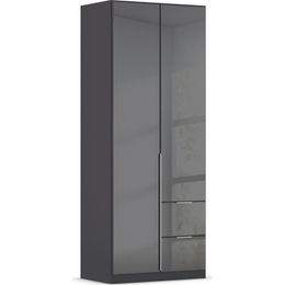 Drehtürenschrank Rauch "Kleiderschrank Kleiderschränke Schrank Garderobe AGORDO mit Glasfront" Schränke Gr. B/H/T: 91 cm x 229 cm x 54 cm, 2 St., grau (graumetallic, glas basalt) mit Außenschubkästen, in 6 Breiten und 2 Höhen MADE IN GERMANY