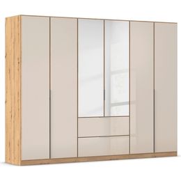 Drehtürenschrank Rauch "Kleiderschrank Kleiderschränke Schrank Garderobe AGORDO mit Glasfront" Schränke Gr. B/H/T: 271 cm x 210 cm x 54 cm, 6 St., beige (eiche artisan, glas champagner) mit Außenschubkästen, in 6 Breiten und 2 Höhen MADE IN GERMANY