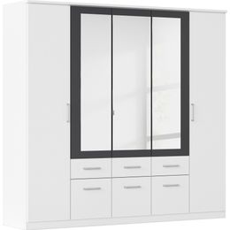 Kleiderschrank Rauch "Drehtürenschrank Schrank Garderobe BURANO" Schränke Gr. B/H/T: 226 cm x 212 cm x 58 cm, 5 St., weiß (alpinweiß, graumetallic) mit Schubladen und Spiegelumrandung in Farbabsetzung MADE IN GERMANY