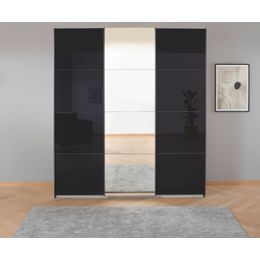 Schwebetürenschrank Rauch "Kleiderschrank Schrank Garderobe KOLUNA mit Glastüren und Spiegel" Schränke Gr. B/H/T: 203 cm x 210 cm x 62 cm, 3 St., grau (graumetallic, glas basalt) inkl. 2 Innenschubladen sowie extra Einlegeböden MADE IN GERMANY