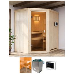 Karibu Sauna "Faurin" Saunen mit Ofen 9 kW ext. Strg. Gr. Saunaofen, externe Steuerung, 9 kW, beige (natur)