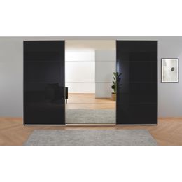 Schwebetürenschrank Rauch "Kleiderschrank Schrank Garderobe KOLUNA mit Glastüren und Spiegel" Schränke Gr. B/H/T: 360 cm x 210 cm x 62 cm, 3 St., grau (graumetallic, glas basalt) inkl. 2 Innenschubladen sowie extra Einlegeböden MADE IN GERMANY