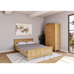 Jugendzimmer-Set Home Affaire "Juventus" Schlafzimmermöbel-Sets Gr. B/H/T: 249cm x 180cm x 208cm, B/H: 140cm x 200cm, beige (natur) Baby Massivholz, bestehend aus Bett und Kleiderschrank