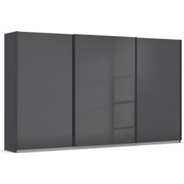 Schwebetürenschrank Rauch "Kleiderschrank Schrank Garderobe AGORDO mit Glasfront" Schränke Gr. B/H/T: 360 cm x 210 cm x 62 cm, 3 St., grau (graumetallic, glas basalt) durchdachte Innenausstattung, in 4 Breiten und 2 Höhen MADE IN GERMANY