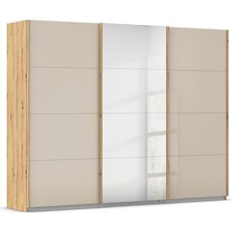 Schwebetürenschrank Rauch "Kleiderschrank Kleiderschränke Schrank Garderobe AGORDO mit Glasfront" Schränke Gr. B/H/T: 271 cm x 210 cm x 62 cm, 3 St., beige (eiche artisan, glas champagner) durchdachte Innenausstattung, in 4 Breiten und 2 Höhen MADE IN GERMANY