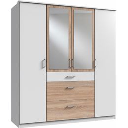 Kleiderschrank wimex "Click", weiß (weiß, struktureichefarben hell), B:180cm H:199cm T:58cm, Schränke, Drehtürenschrank Kleiderschrank, mit Spiegel