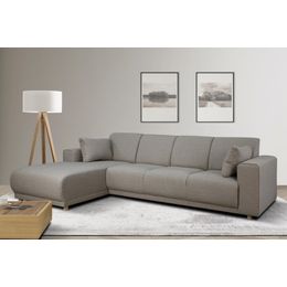 Ecksofa Home Affaire "LEMPS wahlweise Recamiere links oder rechts L-Form", grau (taupe), B:297cm H:85cm T:162cm, 100% Polyester, Sofas, Ecksofa, incl. Zierkissen, Stellma&szlig;e 297x162 cm
