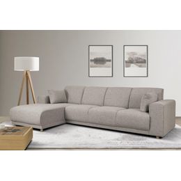 Ecksofa Home Affaire "LEMPS wahlweise Recamiere links oder rechts L-Form", grau (hellgrau), B:297cm H:85cm T:162cm, 100% Polyester, Sofas, Ecksofa, incl. Zierkissen, Stellma&szlig;e 297x162 cm
