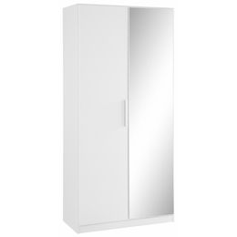 Garderobenschrank Rauch "Garderobe Drehtürenschrank Kleiderschrank Schrank Schuhschrank MINOSA" Schränke Gr. H/T: 197cm x 41cm, 2 St., weiß (alpinweiß) Breite 91 cm, ausziehbare Kleiderstange 6 Schuhablagen MADE IN GERMANY