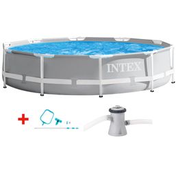 Rundpool Intex "»Framepool« 305x76 cm" Schwimmbecken Gr. B/H/L: Breite 305 cm x Höhe 76 cm x Länge, 4485 l, grau inkl. hochwertigem Intex Pool-Reinigungsset