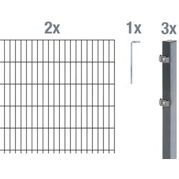 Alberts Doppelstabmattenzaun "Grundset" Zaunelemente Höhe: 80 - 160 cm, Gesamtlänge: 4 - 30 m, zum Einbetonieren Gr. H/L: 80cm x 4 m, Pfosten: 3 St., grau (anthrazit)