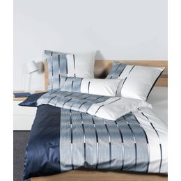 Bettwäsche Janine "MILANO 45026" Gr. B/L: 155cm x 220cm, , Mako-Satin, B/L: 80cm x 80cm, blau (nachtschattenblau/perlblau) mit Reißverschluss