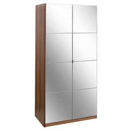 Kleiderschrank Priess "Malaga", braun (nussbaumfarben), B:93cm H:193cm T:54cm, Holzwerkstoff, Schränke, mit Spiegelfront